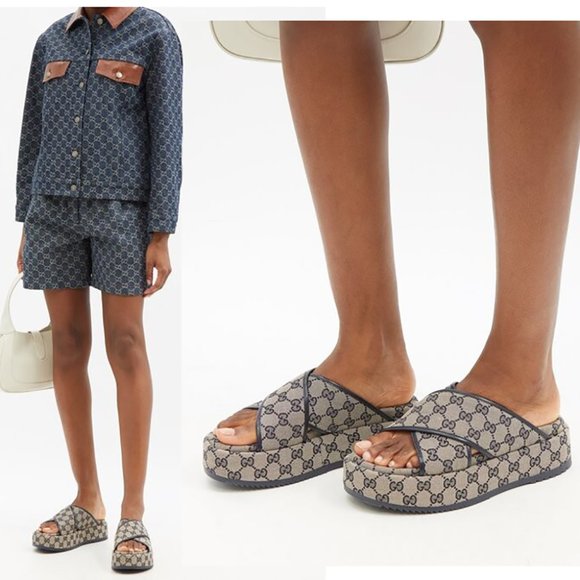 Gucci | Shoes | Gucci Shoes Angelina Gg Supreme Canvas Platform Slides ...